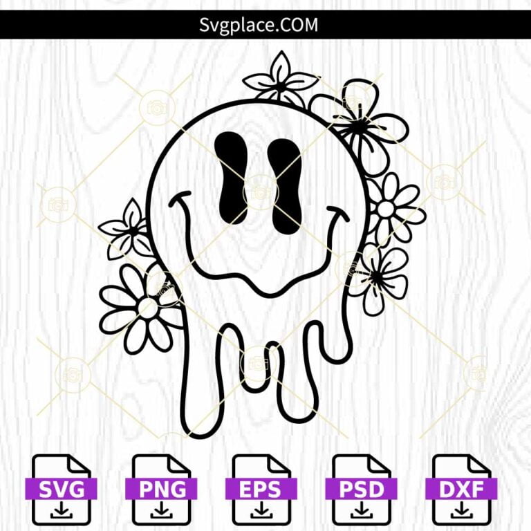Drippy Smiley SVG, Floral Drippy Smiley SVG, Dripping Smiley Face svg