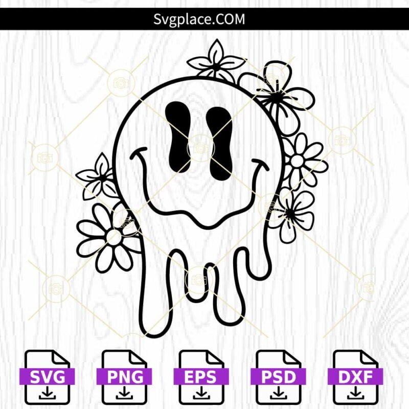 Drippy Smiley SVG, Floral Drippy Smiley SVG, Dripping Smiley Face svg
