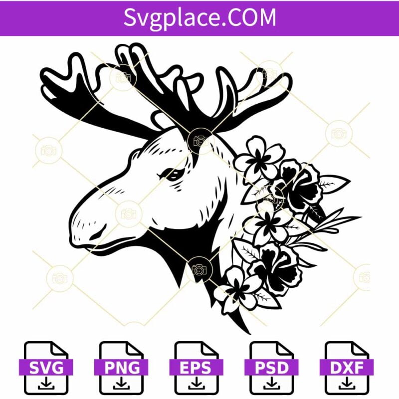 Floral Moose Svg, Moose svg, Woodland Moose With Flowers SVG