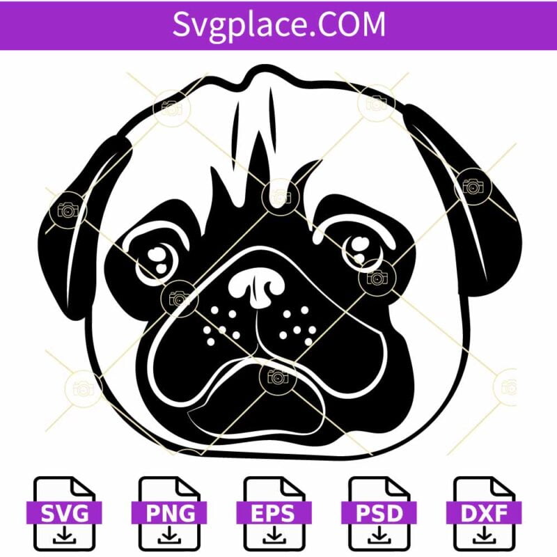 Pug dog head svg, dog face svg, Pug Svg, Pug face svg, Pug face vector SVG